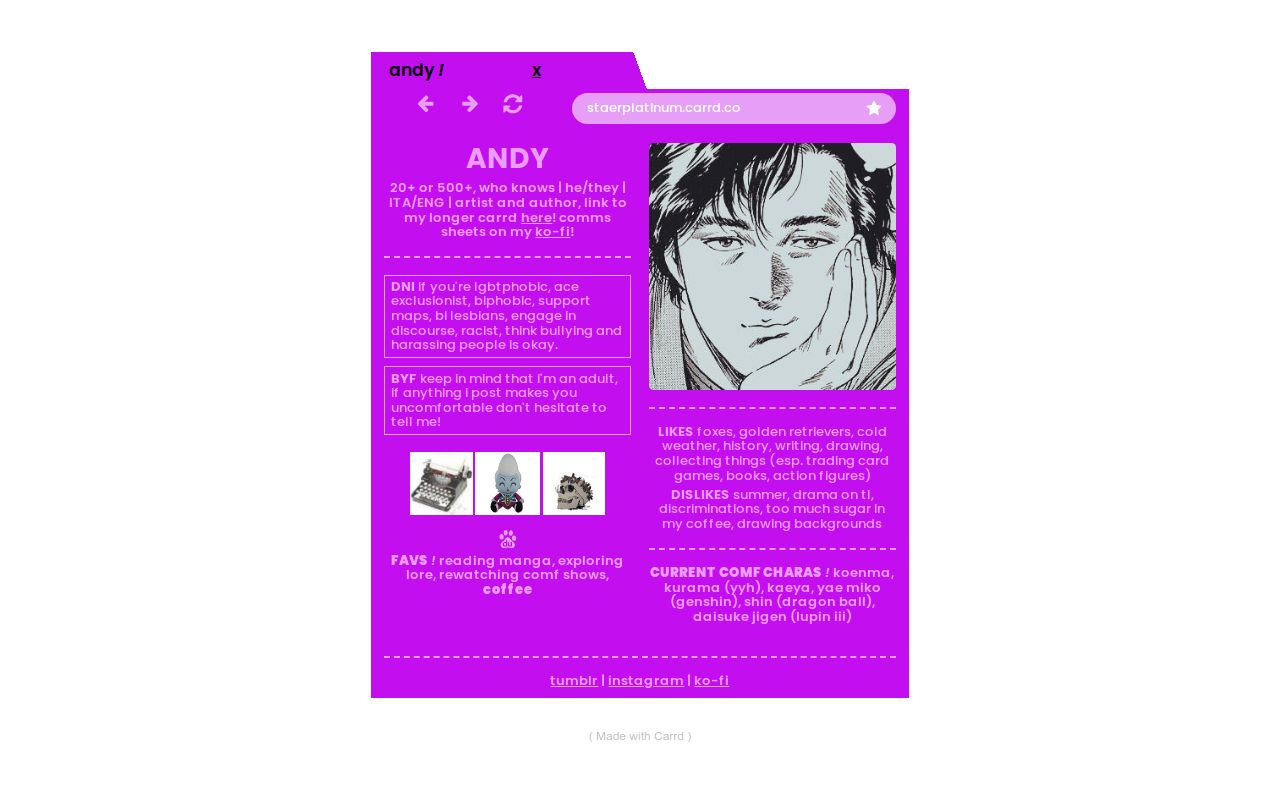 Andy's shorter carrd